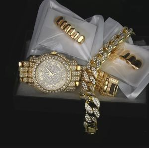 Accessories | Iced Out Watch Bracelet Grillz Set 14k Gold Plated | Poshmark